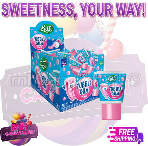 Full Box - Lutti Tubble Gum Tutti Tube 18 x 35g Bubblegum Sweet Kids ...