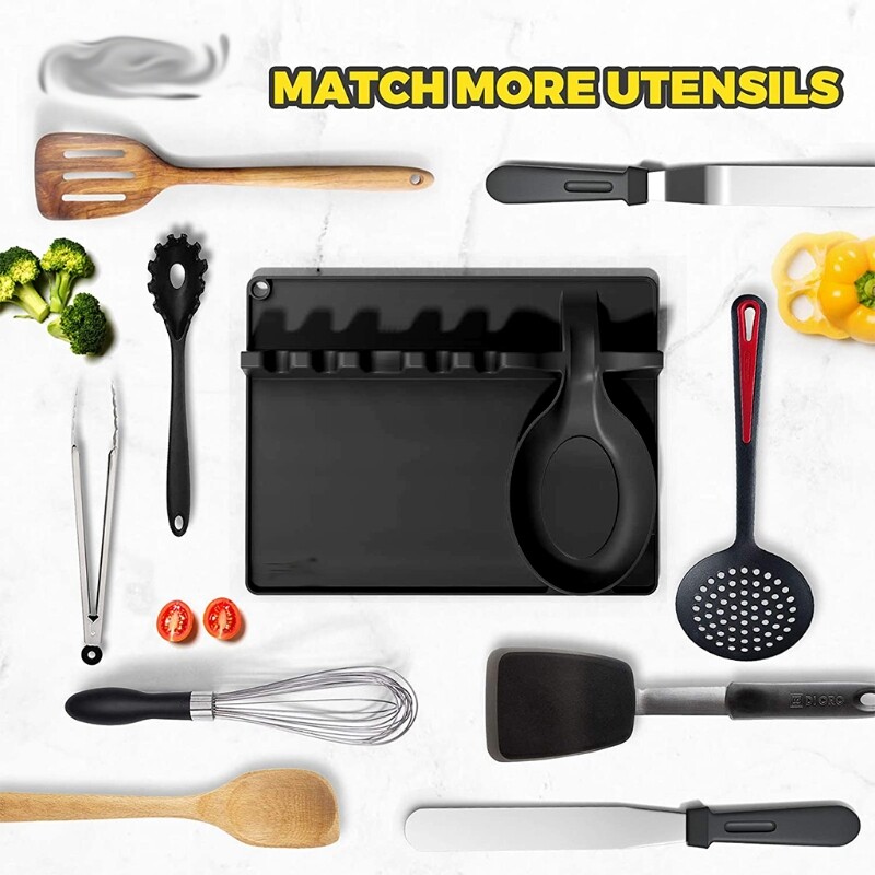 2 in 1 Silicone Spoon Holder Kitchen Cooking Utensil Rest with Drip Pad ...