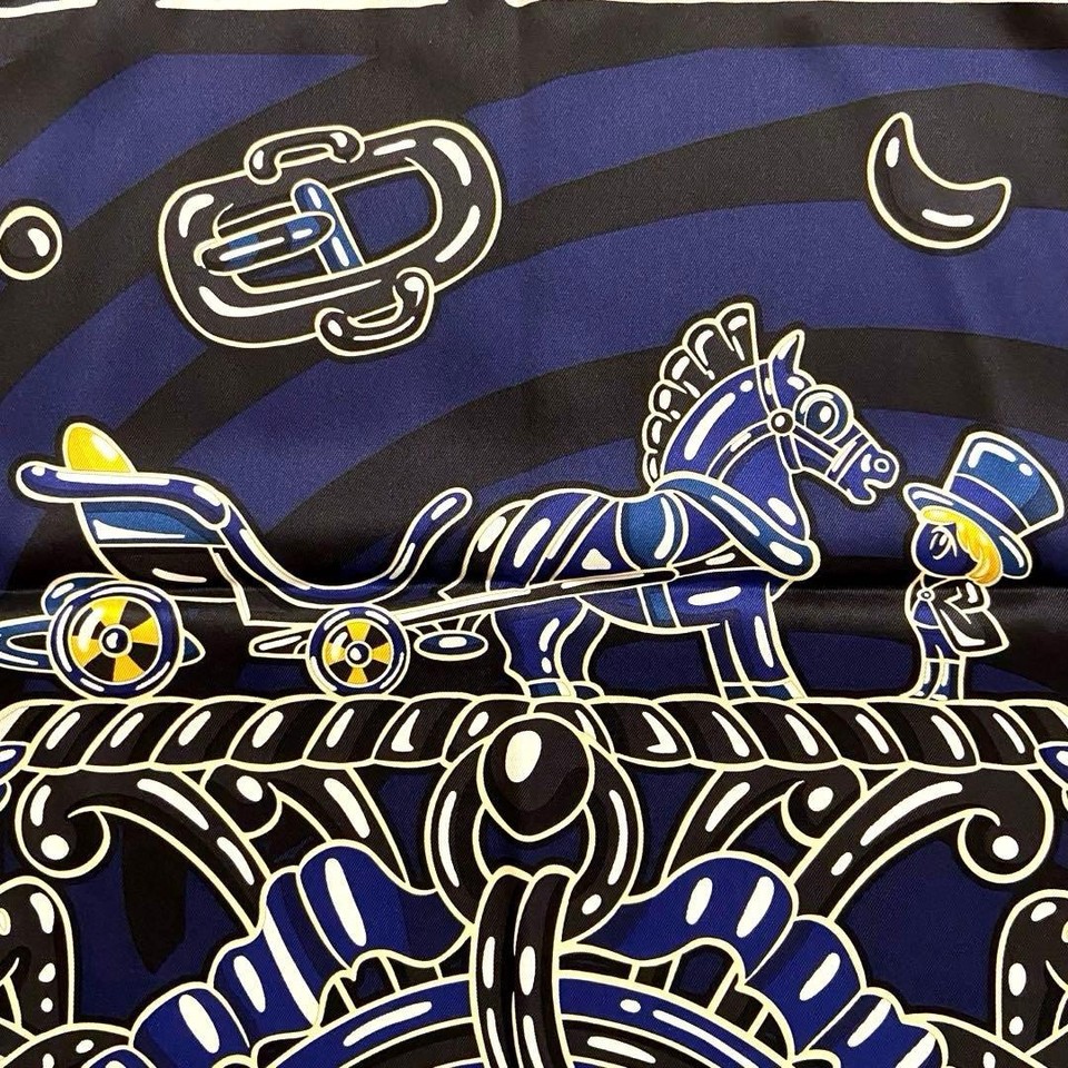 Mint Hermes Silk Scarf Candy Libris Navy 70cm Pop Art Excellent | eBay