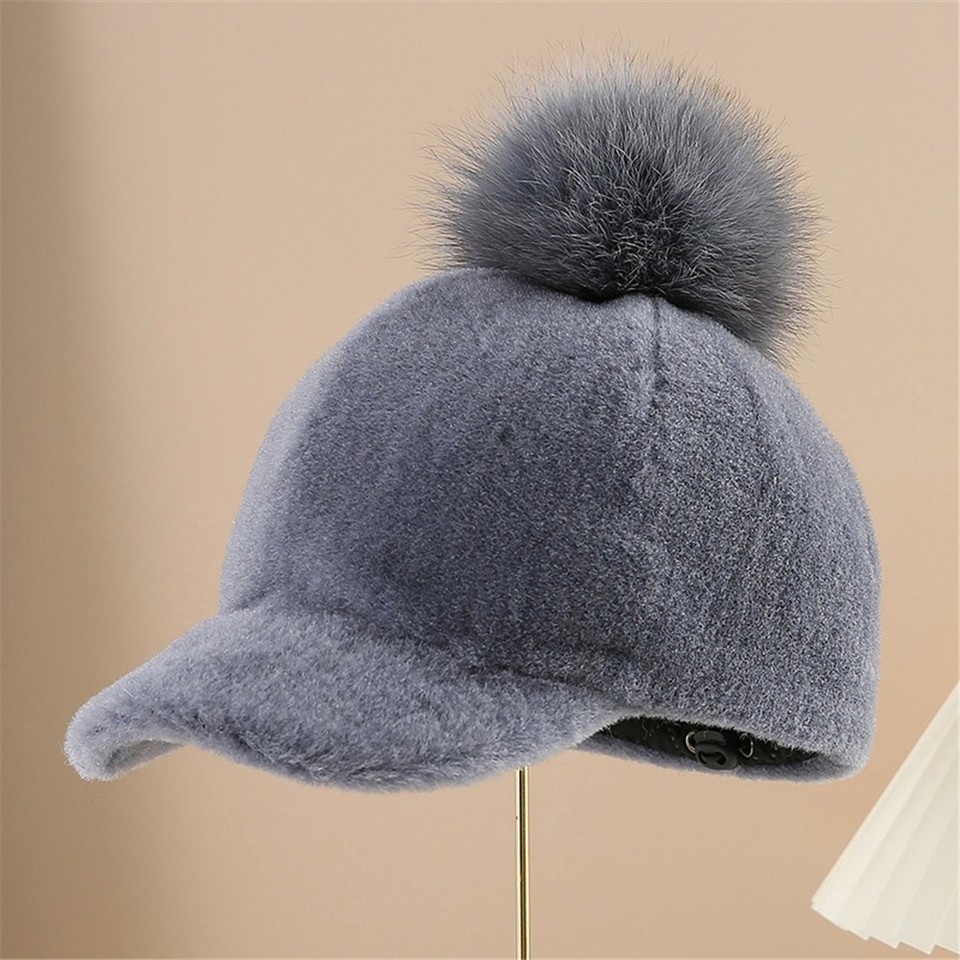 100% Real Sheep Fur Hat Thicken Winter Warm Baseball Cap for Fashion ...