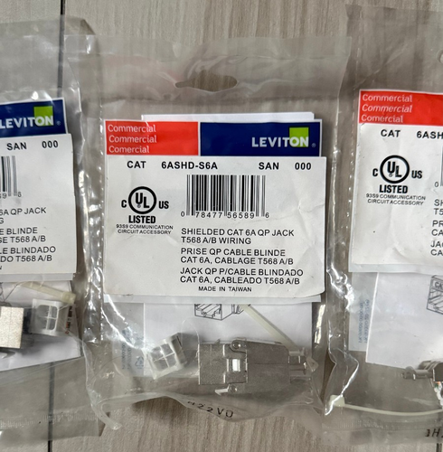 Leviton 6ASHD-S6A Universal CAT6A Shielded Field Jack T568 A/B (Set of ...