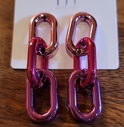 Metallic Purple Pink Acrylic Geometric Chain Link Dangle Earrings 2.5in ...