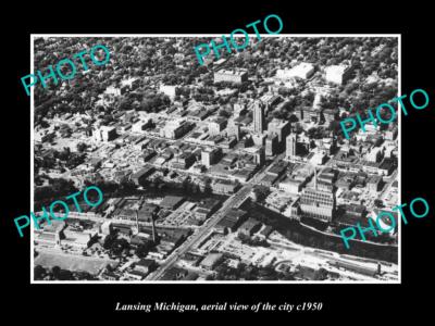 OLD LARGE HISTORIC PHOTO OF LANSING MICHIGAN AERIAL VIEW OF THE CITY ...