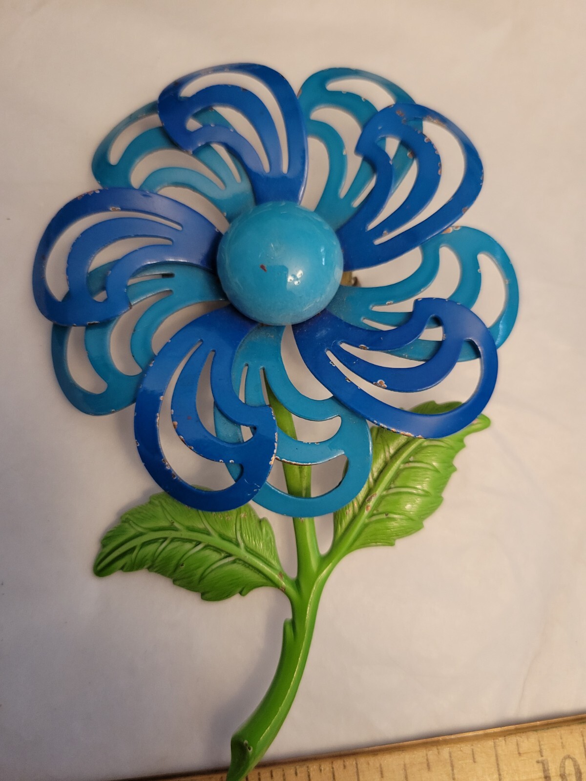 Vintage Large Blue Enamel Wild Flower Brooch Pin 80s - Gem