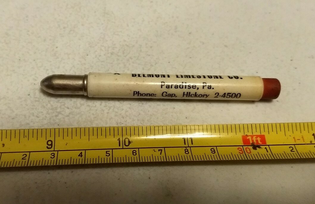Vintage Belmont Limestone Co Paradise Gap PA Advertising Bullet Pencil ...