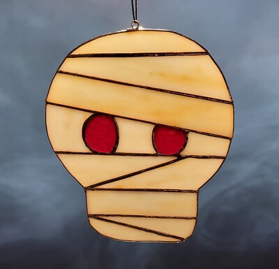 Stained Glass Mummy Skull - Sun Catcher Window panel 7 x 6" Hand Made ...