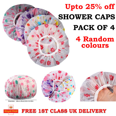 4 Shower Cap Women Bath Hat Hair Reusable Elastic Salon Cover ...