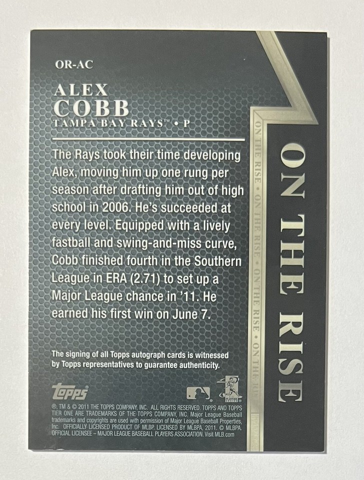 Alex Cobb 2011 Topps Tier One On The Rise Auto Autograph Card #OR-AC ...