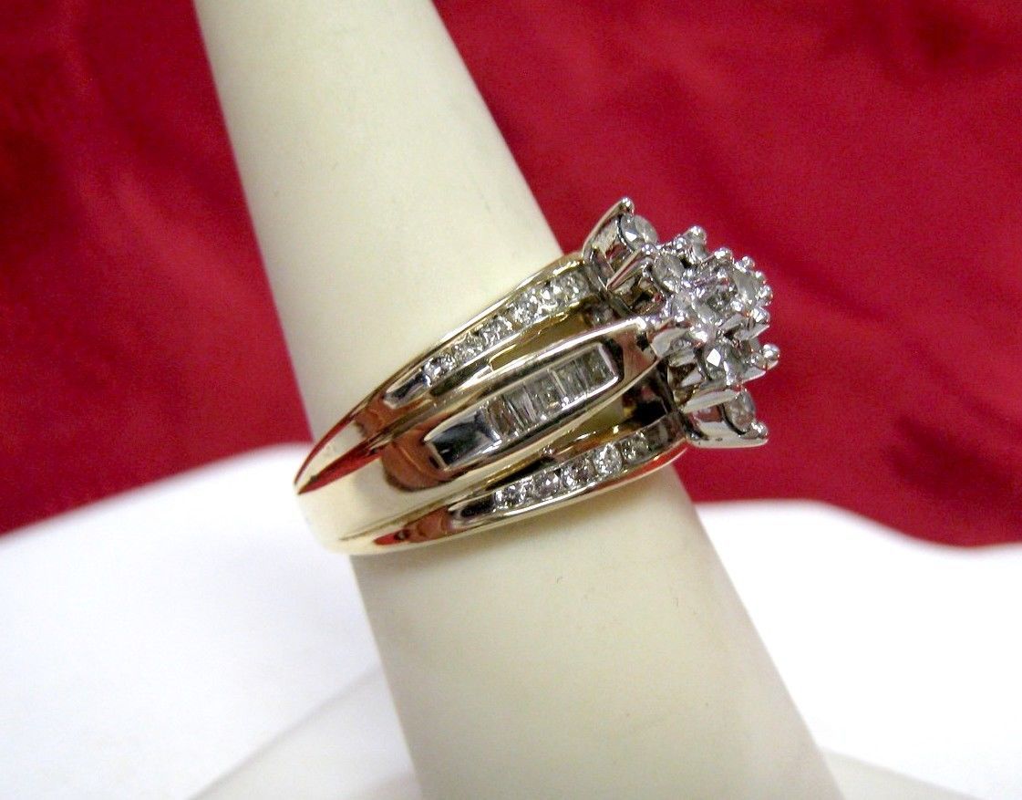 JWBR 10K YELLOW GOLD DAZZLING DIAMOND CLUSTER WATERFALL COCKTAIL RING ...