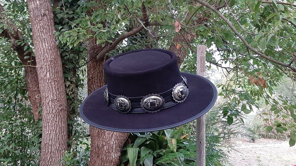 BLACK SUEDE LEATHER HAND CRAFTED STEVIE RAY VAUGHAN TRIBUTE HAT VINTAGE ...