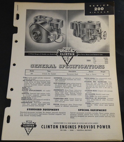 MARCH 1955 CLINTON ENGINES 200 2 CYCLE SPECIFICATIONS & PARTS MANUAL ...