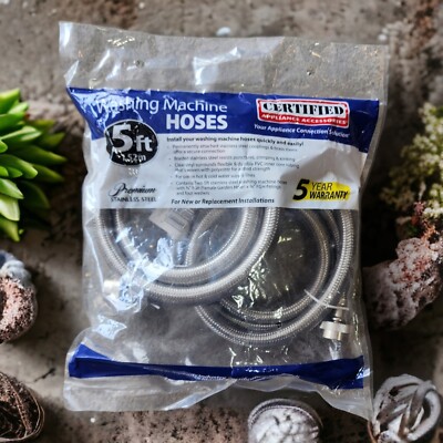 5' Set (2 Hoses) Stainless Steel Washing Machine Inlet Fill Hoses with ...
