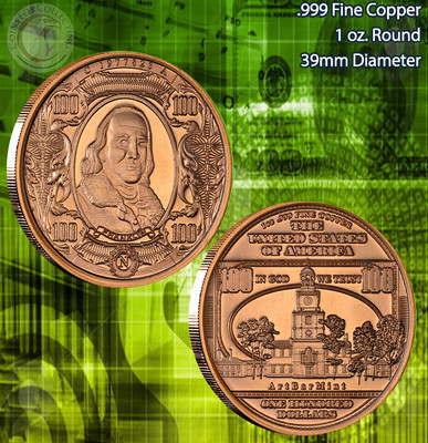 $100 Ben Franklin Banknote Copper 1 oz .999 Copper Round | eBay