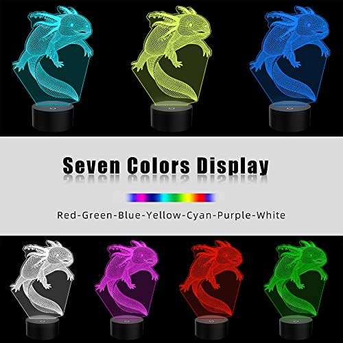 3D Illusion Lamp Axolotl Led Night Light, 16 Colors Changing USB Desk ...