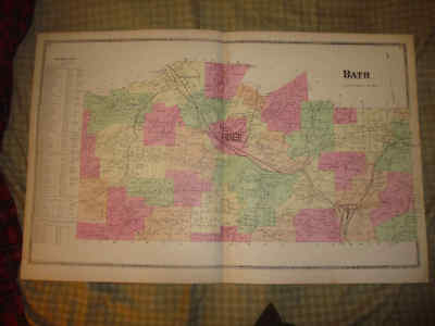 BATH SAVONA KANONA STEUBEN COUNTY NEW YORK ANTIQUE MAP | eBay