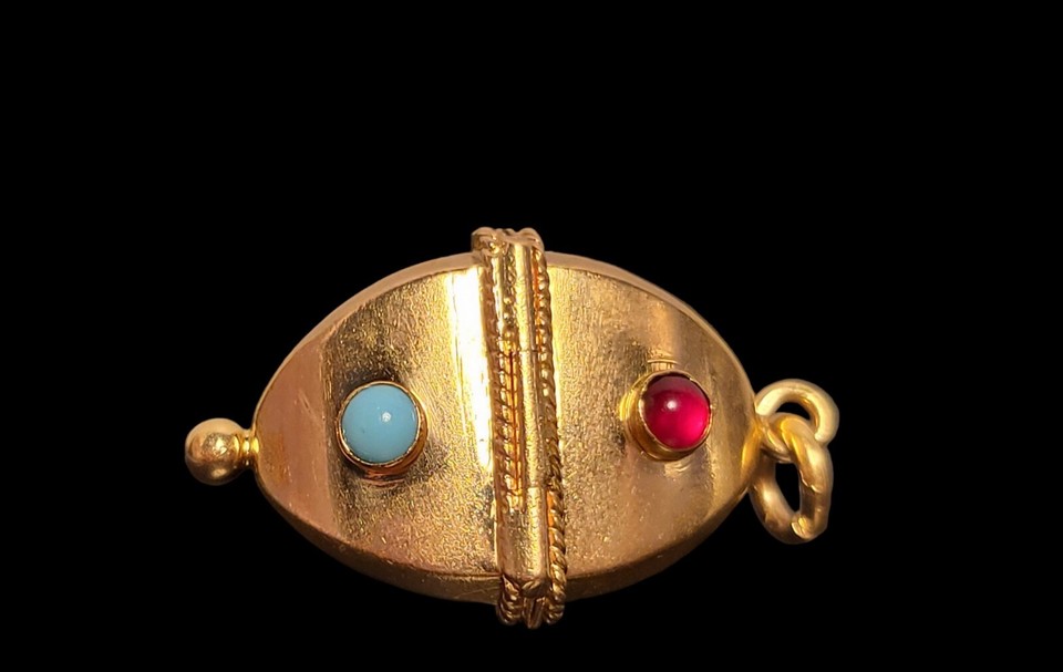Vintage 18k Yellow Gold Etruscan Charm Pendant Multi Gem Locket with a ...
