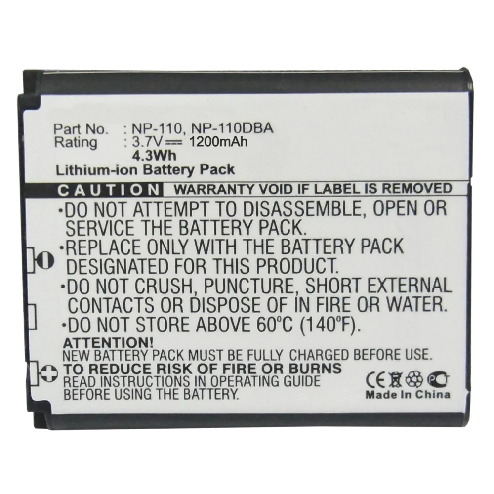 BNA-WB-NP110 Digital Camera Battery li-ion, 3.7V, 1200mAh, Replaces ...