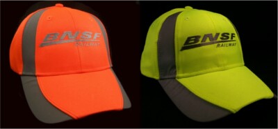 BNSF Railway Swoosh Black, Neon Orange or Yellow Reflective Cap Hat #40 ...