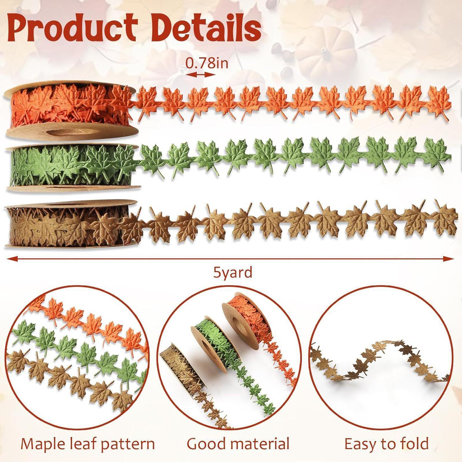 3 Rolls Maple Leaf Ribbon Thanksgiving Ribbons for DIY Craft Gift ...
