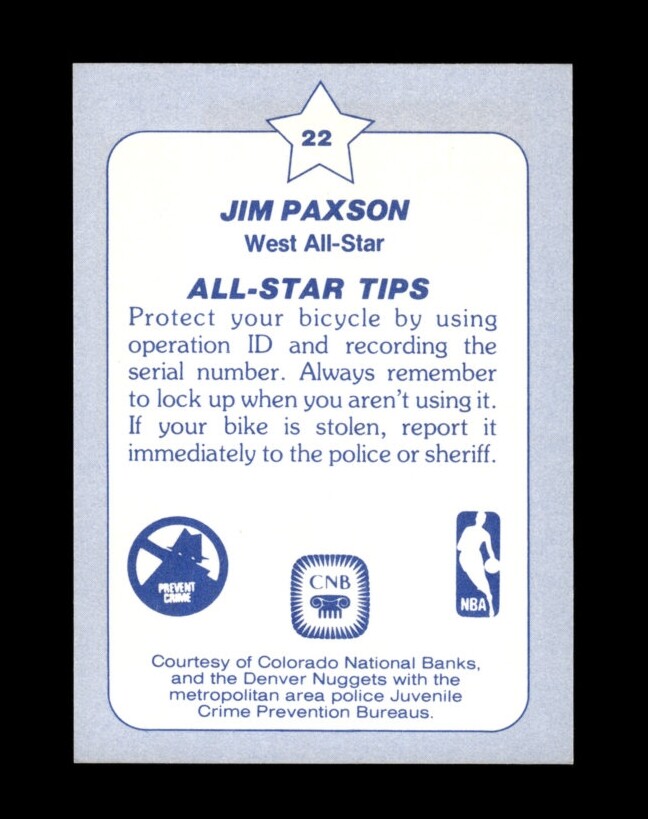 1983-84 Star All-Star Set-Break # 22 Jim Paxson NM-MT OR BETTER ...