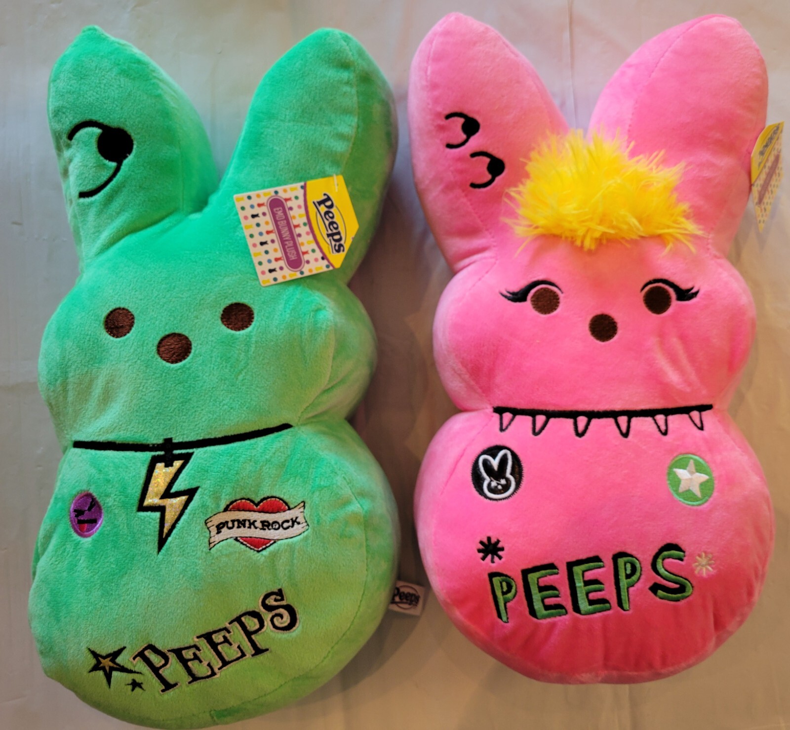 2024 Peeps Emo Set Of 4 Bunny Plush Punk Rockstar Pink Green Yellow Purple 14" | eBay