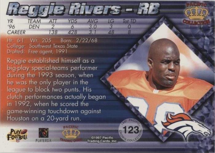 1997 Pacific Crown Collection Reggie Rivers #123 for sale | eBay