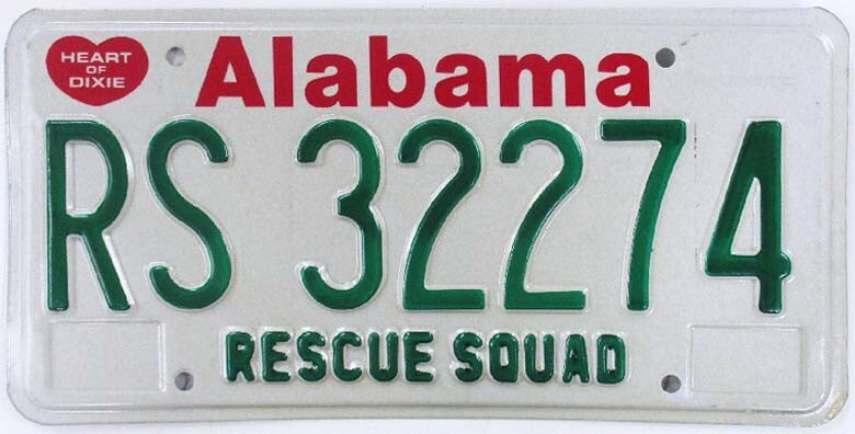 Alabama 1996-2006 Rescue Squad License Plate RS 32274 Ambulance EMT ...