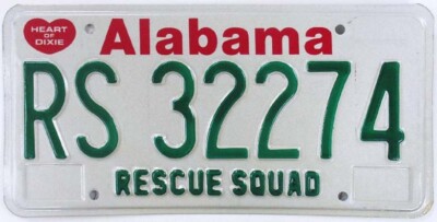 Alabama 1996-2006 Rescue Squad License Plate RS 32274 Ambulance EMT ...