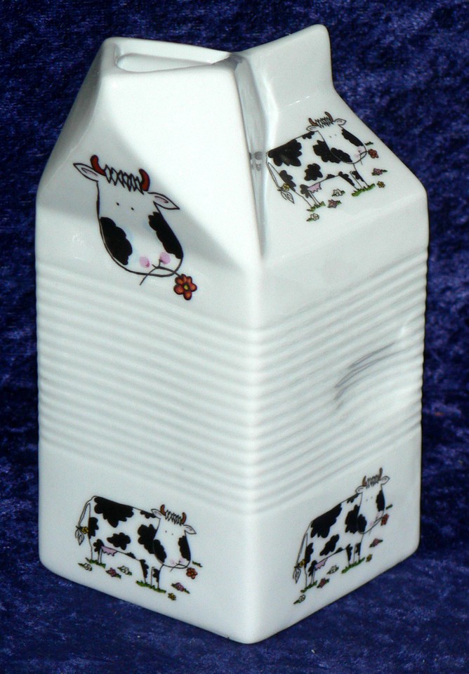 Milk carton shaped jug off white ceramic decorated with cows. 2 sizes 3 ...