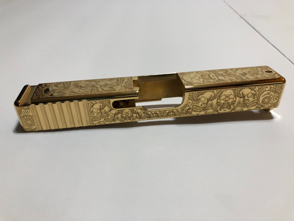 Custom DEEP Laser engraved 24k gold plated glock 19 Slide Gen3g19 ...