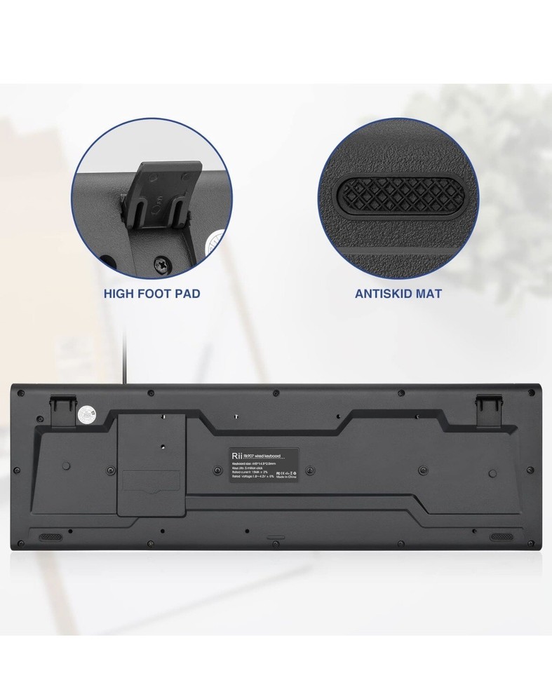 Rii RK907 USB Wired SILENT Keyboard Full Size Keyboard Compatible with ...