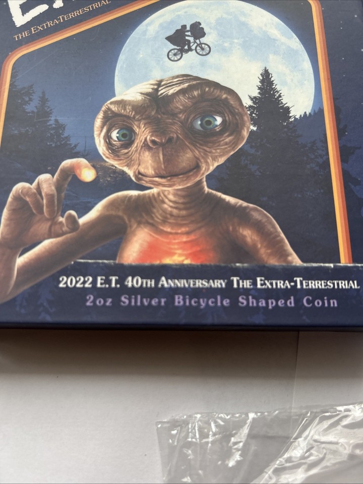 2022 Niue E.T. 40th Ann 2 oz Silver Colorized Proof Coin Bicycle Shaped ...