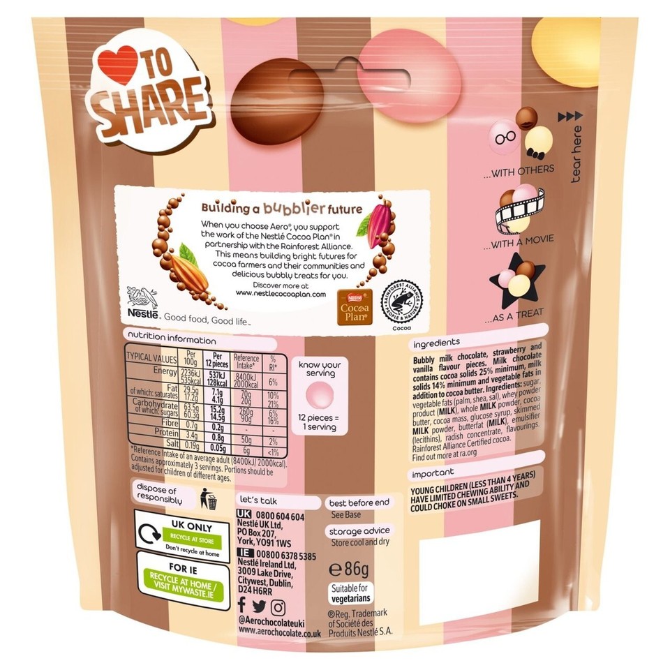 Aero Melts Chocolate Neapolitan Ice cream Sharing Pouch 86g x2 | eBay UK