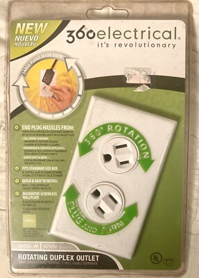 360 Electrical Rotating Dual Duplex Outlet White Allows Bulky Plugs ...