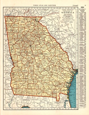 1939 Vintage Map of GEORGIA Antique Georgia State Map 1940s Atlas Map ...