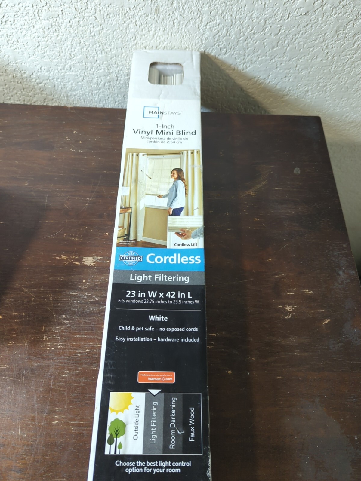 Mainstays 1 inch Cordless Vinyl Blind 23 in W x 42 L White Light ...