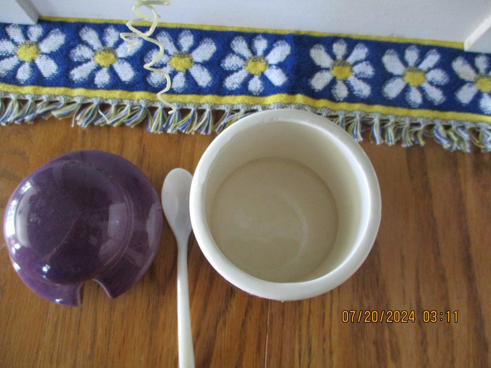 Vintage Ceramic Jam Jar w/3-D Purple Grapes Purple Lid & Serving Spoon ...