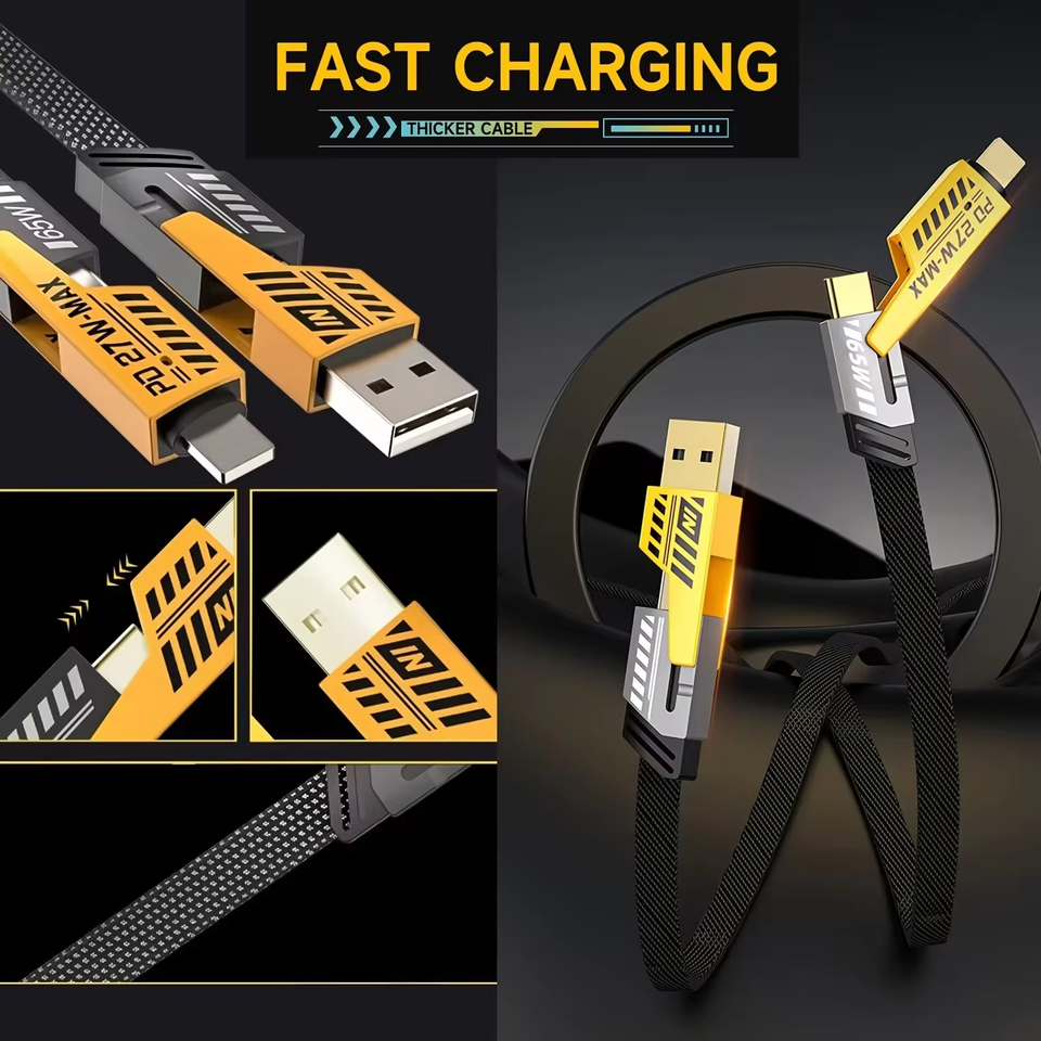 4 in 1 Multi Charger Charging Cable Lead For Phones Type-C, Usb & 8-Pin ...