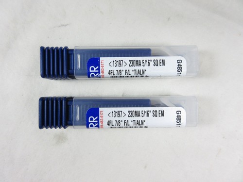 Lot of 2, Garr Tool, End Mill, 13197 230MA 5/16" SQ EM 4 FL 7/8" F/L ...