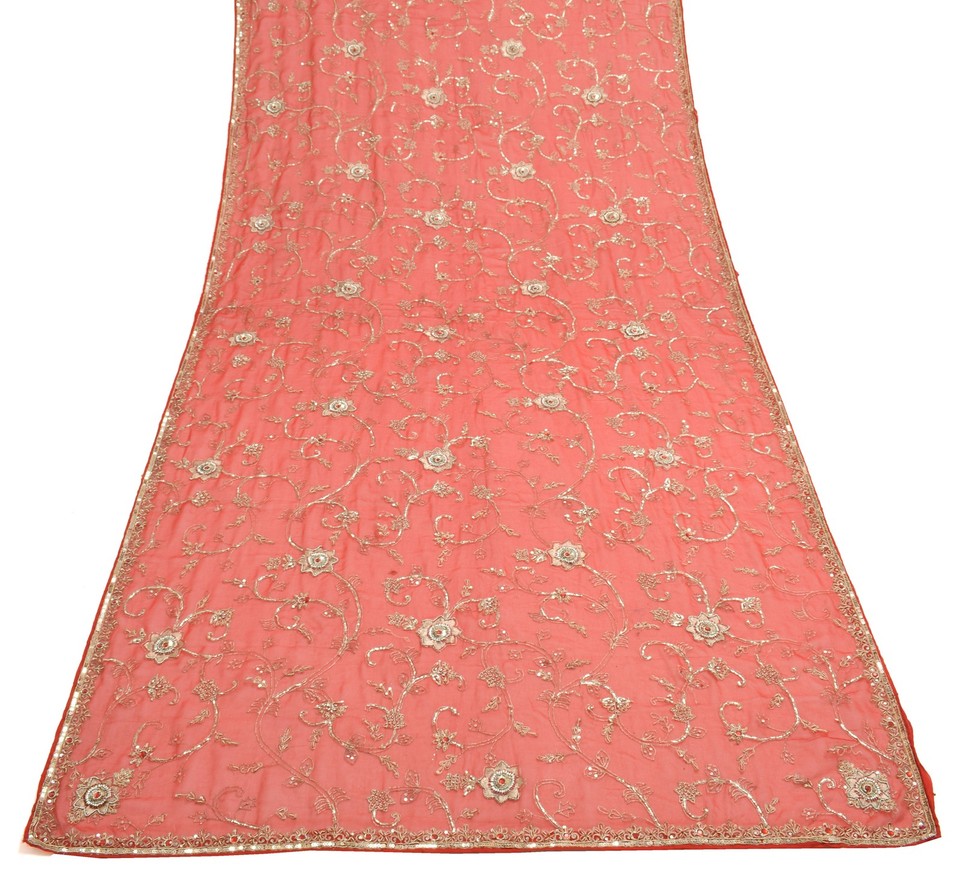 Sushila Vintage Red Dupatta Blend Georgette Silk Hand Beaded Floral ...