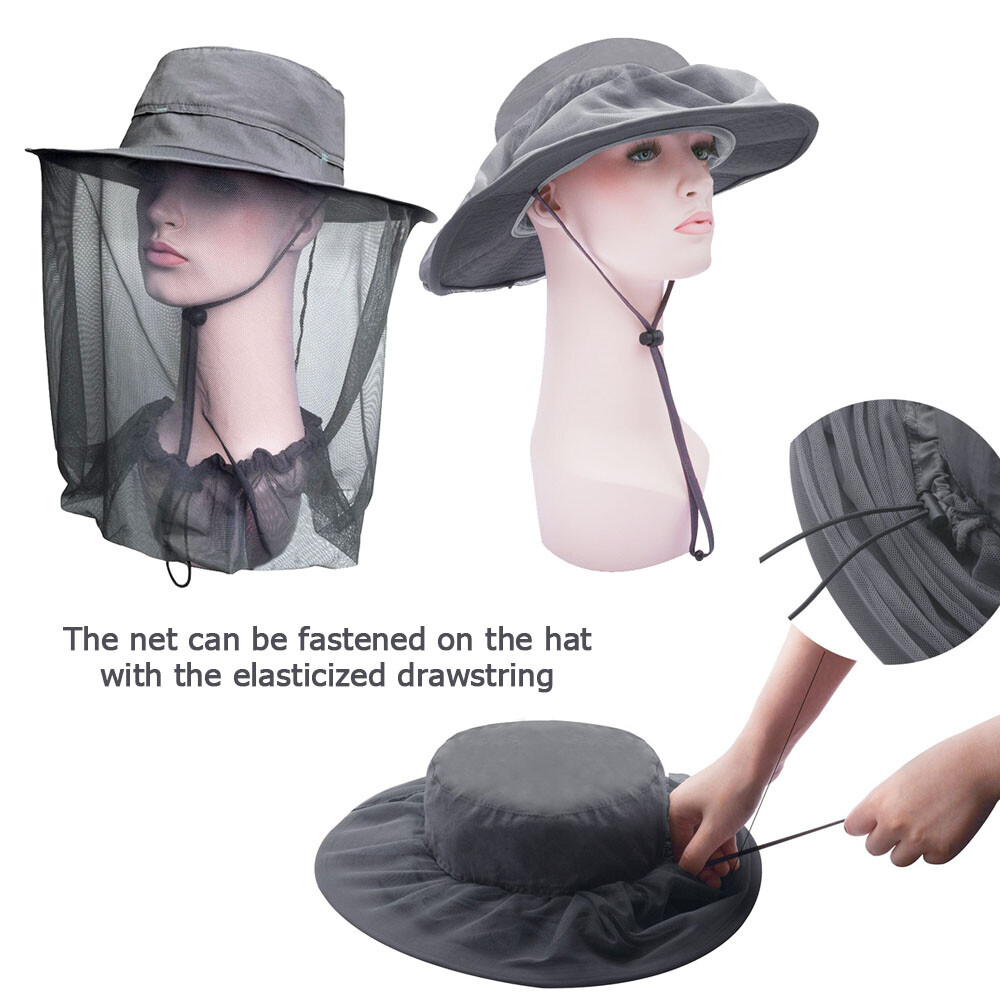 Mosquito Head Net Hat Sun Protection Bug Bucket Fishing Hiking Safari ...