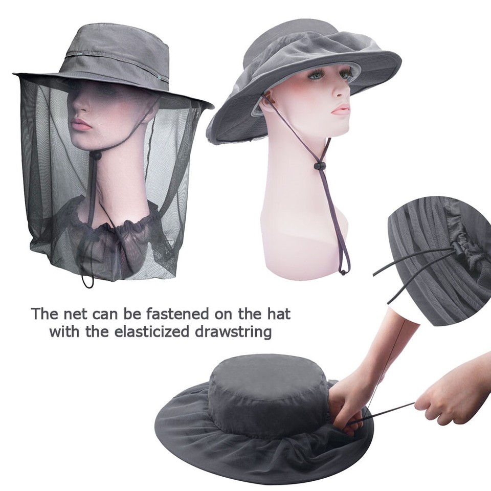 Mosquito Head Net Hat Sun Protection Bug Bucket Fishing Hiking Safari ...