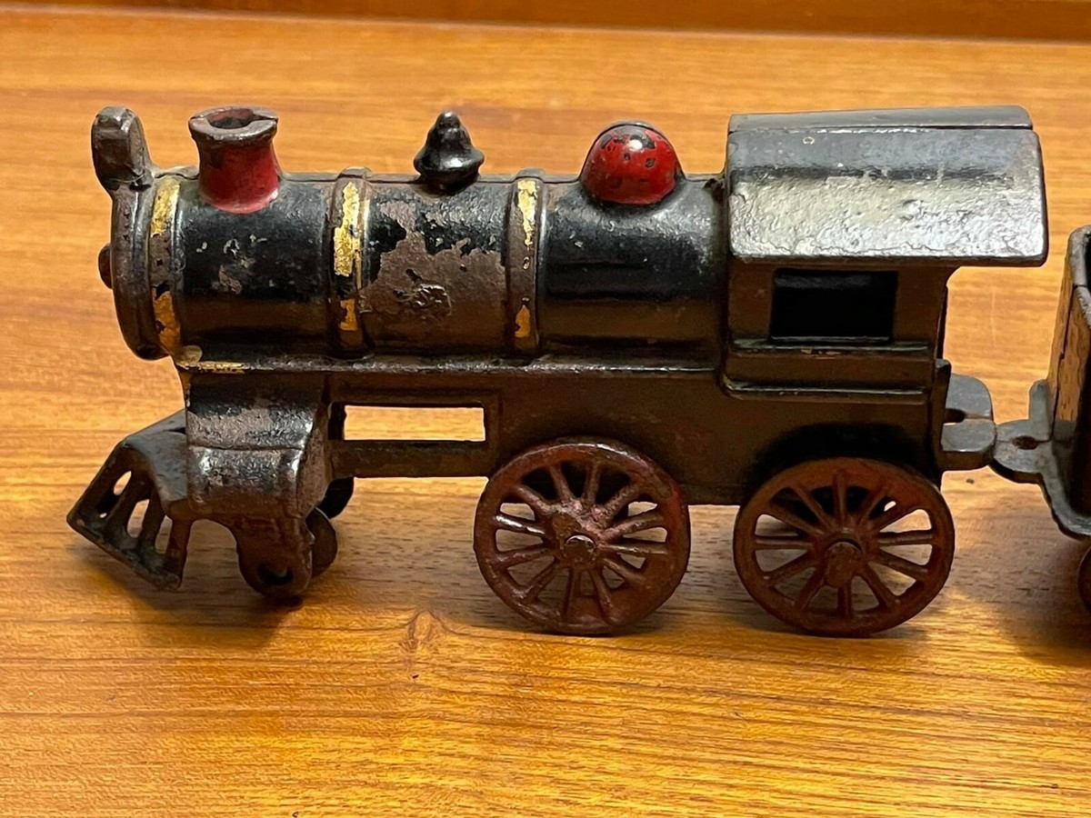 Antique Cast Metal Toy Train Vintage Bus Tin Wind Up Double Toy, Metal