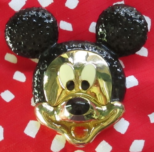 VINTAGE MICKEY MOUSE BROOCH PIN Large/Black Enameled Rhinestones/Gold ...
