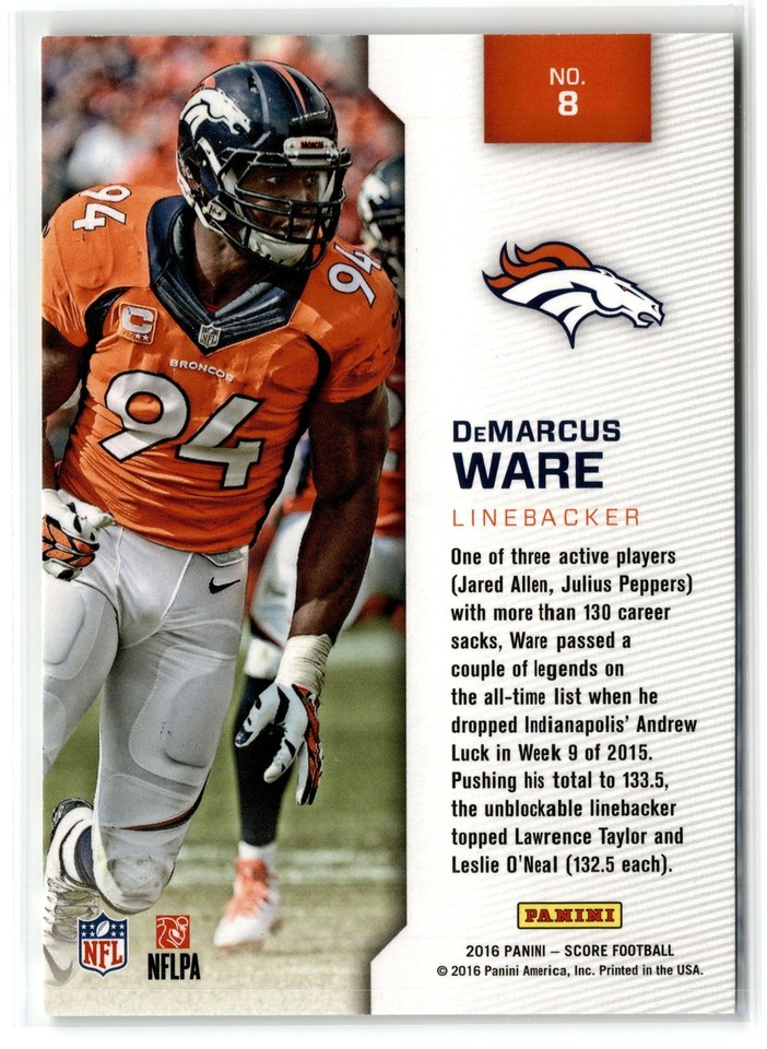DeMarcus Ware Denver Broncos 2016 Score Football Sack Attack #8 | eBay