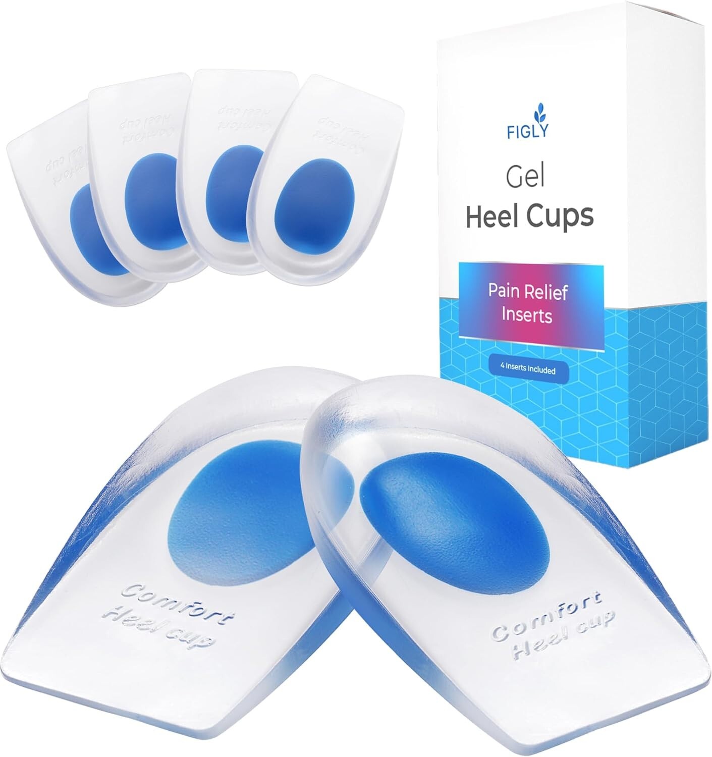 Silicone Gel Heel Cups Heel Lifts Support Pads for Men Women, 4 Pairs ...