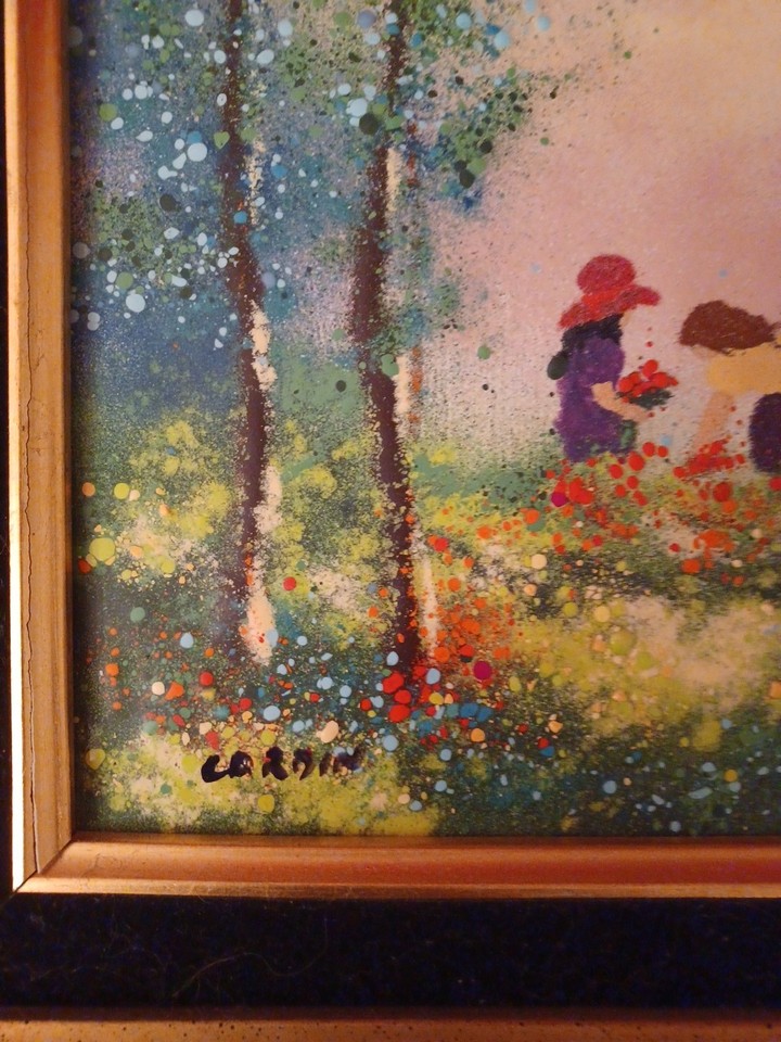 Louis Cardin Signed Enamel On Copper Framed Painting - Girls Picking ...