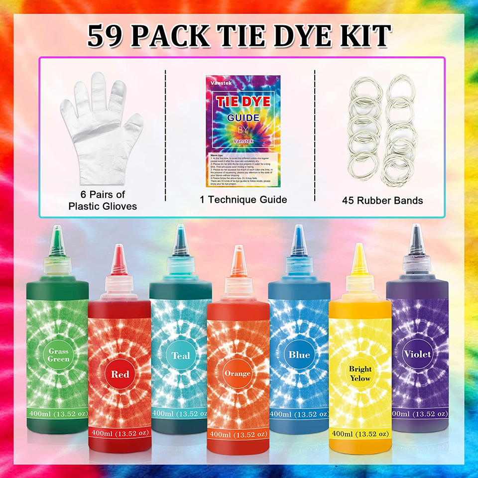 7 Colors Tie Dye Kit, 13.52Oz Jumbo-Size Fabric Dye for Family Friends ...