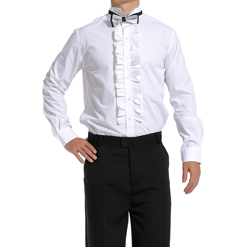 Men Gents Cotton Ruffle Front Evening Shirt Wedding Top Wing Collar ...