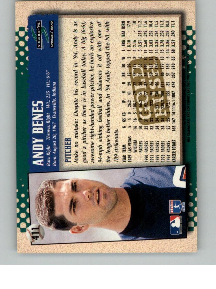 1995 Score Andy Benes 411 San Diego Padres Gold Rush | eBay